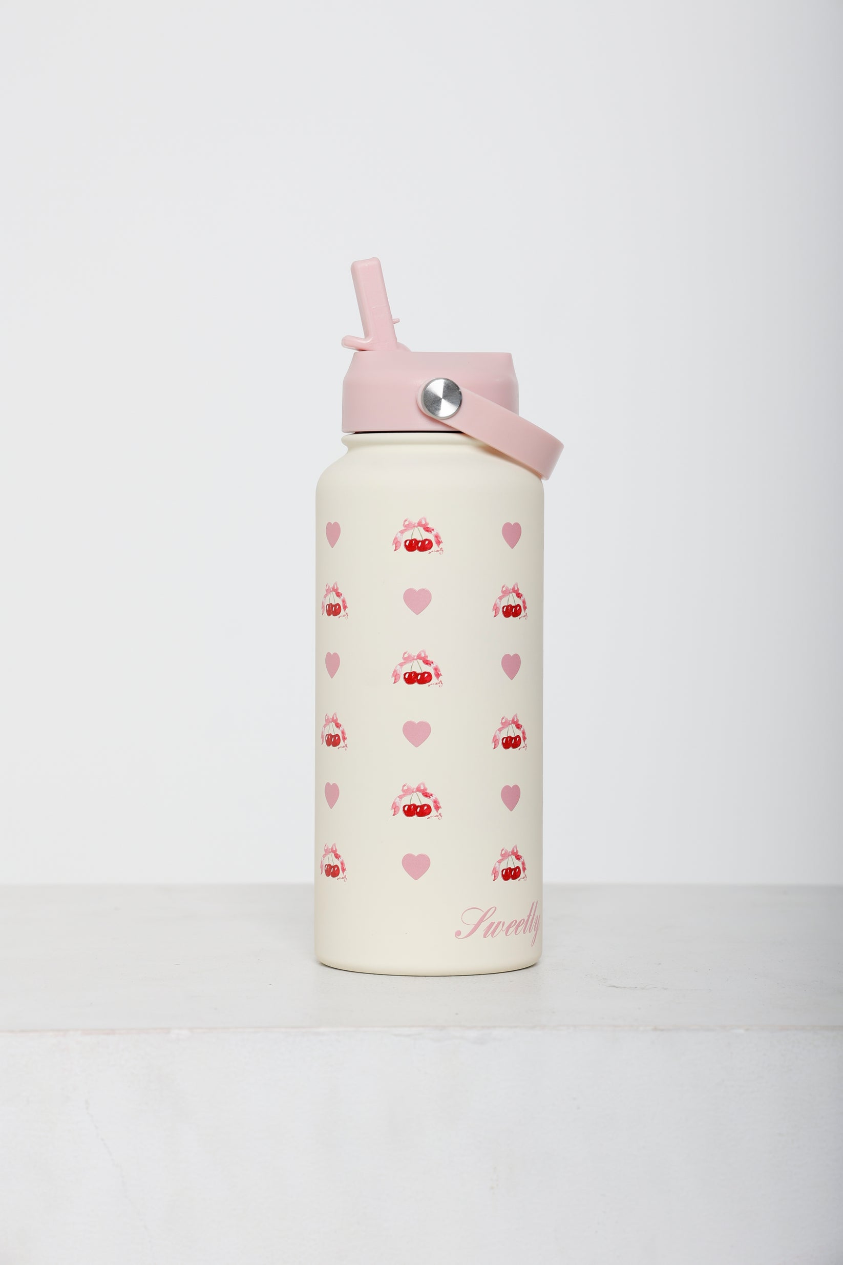 cherry water bottle with straw lid – sweetly